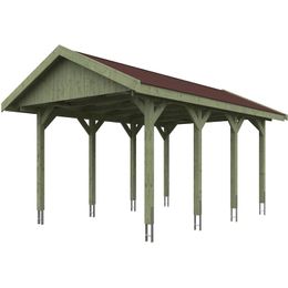 Skan Holz SKANHOLZ Einzelcarport &raquo;Wallgau&laquo; Massivholz 291 cm Gr&uuml;n mit roten Dachschindeln Gr&uuml;n