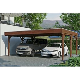 Skan Holz Doppelcarport &raquo;Grunewald&laquo; Leimholz braun mit Aluminiumdach braun
