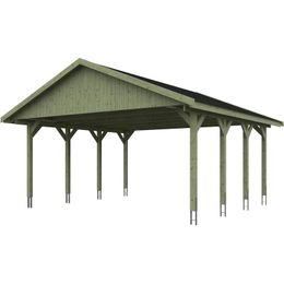 Skan Holz SKANHOLZ Doppelcarport &raquo;Wallgau&laquo; Massivholz 530 cm Gr&uuml;n mit schwarzen Dachschindeln Gr&uuml;n
