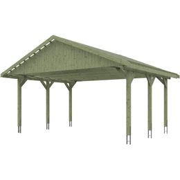 Skan Holz SKANHOLZ Doppelcarport &raquo;Wallgau&laquo; Massivholz 530 cm Gr&uuml;n mit Dachlattung Gr&uuml;n