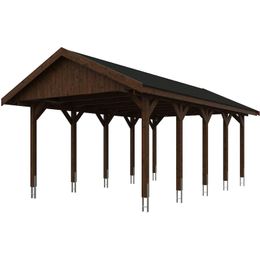Skan Holz SKANHOLZ Einzelcarport &raquo;Wallgau&laquo; Massivholz 340 cm Nussbaum mit schwarzen Dachschindeln Nussbaum