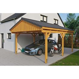 Skan Holz Einzelcarport &raquo;Fichtelberg&laquo; Leimholz hellbraun mit Dachlattung braun