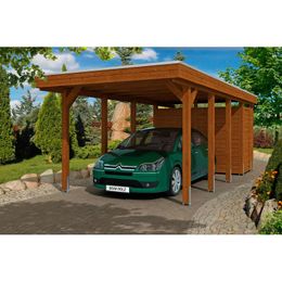 Skan Holz Einzelcarport &raquo;Friesland 2&laquo; Massivholz 270 cm braun mit Abstellraum braun