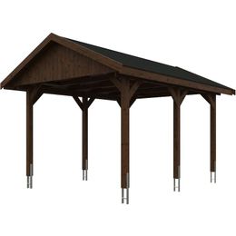 Skan Holz SKANHOLZ Einzelcarport &raquo;Wallgau&laquo; Massivholz 291 cm Nussbaum mit schwarzen Dachschindeln Nussbaum