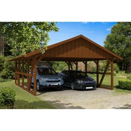 Skan Holz SKANHOLZ Doppelcarport &raquo;Schwarzwald&laquo; Massivholz 560 cm Nussbaum mit Dachschalung Nussbaum