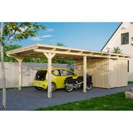 Skan Holz Einzelcarport &raquo;Emsland&laquo; Massivholz 341 cm natur mit Abstellraum, versch. Farben beige