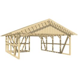 Skan Holz SKANHOLZ Doppelcarport &raquo;Schwarzwald&laquo; Massivholz 560 cm Nussbaum mit Abstellraum 1, mit Dachlattung Nussbaum