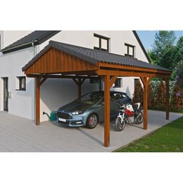 Skan Holz Einzelcarport &raquo;Fichtelberg&laquo; Leimholz braun mit Dachlattung braun