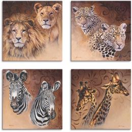 Artland Leinwandbild »Löwen Leoparden Zebra Giraffen« Wildtiere 4 Stk. tlg. 4er Set, verschiedene Größen Farbe Bild(er): braun