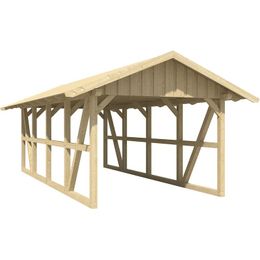 Skan Holz Einzelcarport &raquo;Schwarzwald&laquo; Massivholz 300 cm Eiche hell mit Dachschalung braun