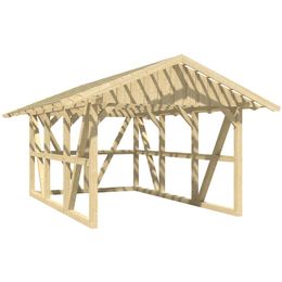 Skan Holz Einzelcarport &raquo;Schwarzwald&laquo; Massivholz 300 cm Eiche hell mit R&uuml;ckwand, mit Dachlattung braun