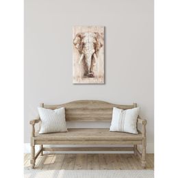 &Ouml;lgem&auml;lde Afrika Elefant Elefanten Elefanten Bilder Kunst Tiere 1 Stk. tlg. jedes Bild ein Unikat braun Canvas, Holz