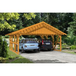 Skan Holz SKANHOLZ Doppelcarport &raquo;Schwarzwald&laquo; Massivholz 560 cm Eiche hell 684x600cm, mit Dachlattung Eiche hell