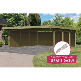 Karibu Doppelcarport &raquo;Classic 2&laquo; Massivholz 540 cm braun mit R&uuml;ckwand und 3 Seitenw&auml;nden braun