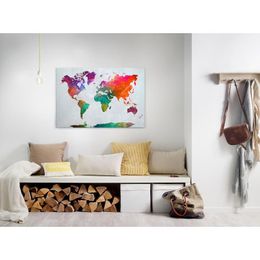 A.S. Création A.S. CRÉATION Leinwandbild »Global Map« Kunst 1 Stk. tlg. Atlas Weltkarte Bunt Aquarell Keilrahmen Leinwand-Bild Wohnzimmer Wand Farbe Rahmen:...