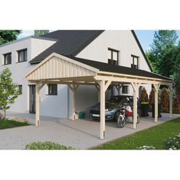 Skan Holz SKANHOLZ Einzelcarport &raquo;Fichtelberg&laquo; Leimholz natur mit schwarzen Schindeln natur