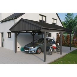Skan Holz SKANHOLZ Einzelcarport &raquo;Fichtelberg&laquo; Leimholz dunkelgrau mit schwarzen Schindeln dunkelgrau