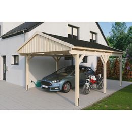 Skan Holz Einzelcarport &raquo;Fichtelberg&laquo; Leimholz natur mit schwarzen Schindeln beige