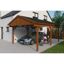 Skan Holz SKANHOLZ Einzelcarport &raquo;Fichtelberg&laquo; Leimholz braun mit schwarzen Schindeln braun