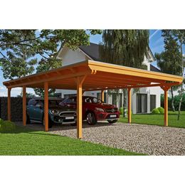 Skan Holz Doppelcarport &raquo;Emsland&laquo; Leimholz 550 cm hellbraun braun