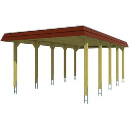 Skan Holz Einzelcarport &raquo;Spreewald&laquo; Massivholz 342 cm Nussbaum mit Aluminiumdach, rote Blende braun