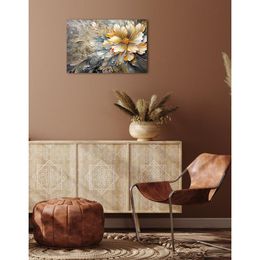 queence Leinwandbild &raquo;Pia&laquo; Blumen Blumenbilder Kunst klassische Fantasie 1 Stk. tlg. Premium-Leinwandstoff, Handarbeit aus Deutschland gold Canvas, 