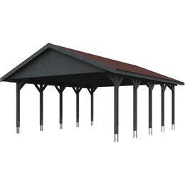 Skan Holz SKANHOLZ Doppelcarport &raquo;Wallgau&laquo; Massivholz 530 cm Schiefergrau mit roten Dachschindeln Schiefergrau