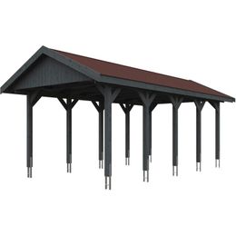 Skan Holz SKANHOLZ Einzelcarport &raquo;Wallgau&laquo; Massivholz 291 cm Schiefergrau mit roten Dachschindeln Schiefergrau