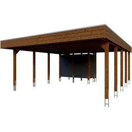 Skan Holz Doppelcarport &raquo;Friesland Set 14&laquo; Massivholz 514 cm Nussbaum braun