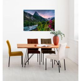 Komar Leinwandbild &raquo;Scandinavian Paradise - Gr&ouml;&szlig;e 90 x 60 cm&laquo; Baum Berge Blumen Bl&auml;tter Foto Jahreszeiten Landschaft Meer Natur Palmen Strand Packung, 1 Stk