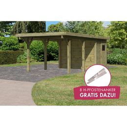 Karibu Einzelcarport &raquo;Classic 2&laquo; Massivholz 250 cm natur mit Ger&auml;teraum natur