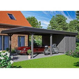 Skan Holz Einzelcarport &raquo;Wendland&laquo; Leimholz 341 cm dunkelgrau grau
