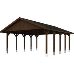 Skan Holz SKANHOLZ Doppelcarport &raquo;Wallgau&laquo; Massivholz 530 cm Nussbaum mit schwarzen Dachschindeln Nussbaum