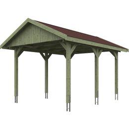 Skan Holz SKANHOLZ Einzelcarport &raquo;Wallgau&laquo; Massivholz 291 cm Gr&uuml;n mit roten Dachschindeln Gr&uuml;n