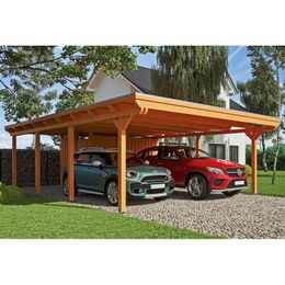 Skan Holz Doppelcarport &raquo;Emsland&laquo; Leimholz 550 cm hellbraun braun