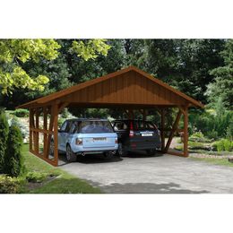 Skan Holz Doppelcarport &raquo;Schwarzwald&laquo; Massivholz 560 cm Nussbaum mit Dachschalung braun