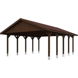Skan Holz SKANHOLZ Doppelcarport &raquo;Wallgau&laquo; Massivholz 530 cm Nussbaum mit roten Dachschindeln Nussbaum