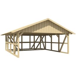 Skan Holz Doppelcarport &raquo;Schwarzwald&laquo; Massivholz 560 cm Nussbaum mit Abstellraum 3, mit Dachschalung braun