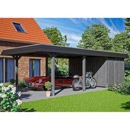 Skan Holz Einzelcarport &raquo;Wendland&laquo; Leimholz 341 cm dunkelgrau grau