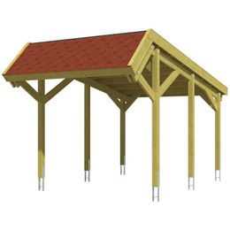 Skan Holz Einzelcarport &raquo;Harz&laquo; Massivholz 291 cm Gr&uuml;n mit roten Dachschindeln gr&uuml;n