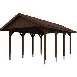 Skan Holz SKANHOLZ Einzelcarport &raquo;Wallgau&laquo; Massivholz 340 cm Nussbaum mit roten Dachschindeln Nussbaum