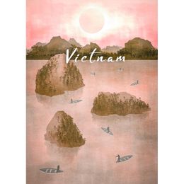 Komar Bild &raquo;Vintage Travel Vietnam&laquo; Natur 1 Stk. tlg. Wandbild zur Dekoration - ohne Rahmen rosa Holz, Papier