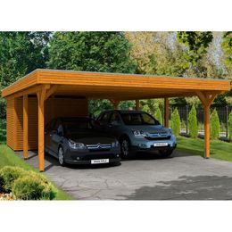 Skan Holz Doppelcarport &raquo;Spessart&laquo; Leimholz 550 cm hellbraun braun