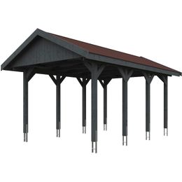 Skan Holz SKANHOLZ Einzelcarport &raquo;Wallgau&laquo; Massivholz 291 cm Schiefergrau mit roten Dachschindeln Schiefergrau