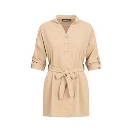 CLOUD 5IVE Langarmhemd &raquo;Turn-Up Kleid mit Bindedetail Tunika&laquo; beige L - US-Gr&ouml;&szlig;en US-Gr&ouml;&szlig;en L Vielseitige Kombinationsm&ouml;glichkeiten
