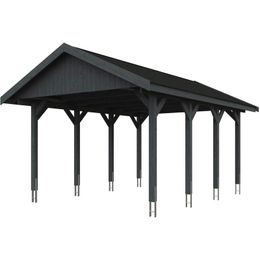 Skan Holz SKANHOLZ Einzelcarport &raquo;Wallgau&laquo; Massivholz 340 cm Schiefergrau mit schwarzen Dachschindeln Schiefergrau