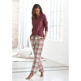 H.I.S. H.I.S Pyjama, 2 mit karierter Schlafhose bordeaux/bordeaux-creme-kariert 32 32 Flanell-Pyjama im Karo-Look mit Jerseyoberteil
