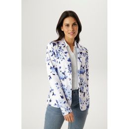 Aniston SELECTED Jerseyblazer weiß-hellbau-blau-dunkelblau 46 46 Blazer mit floralem Druck - jedes Teil ein Unikat
