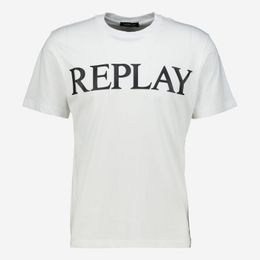 Replay Weißes bedrucktes T-Shirt mit Logo-Detail