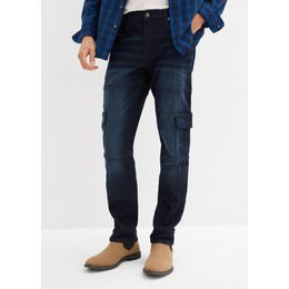 bonprix Slim Fit Cargo-Stretch-Jeans Straight, blau, Gr.54, Cool gewaschene Cargo-Stretchjeans Slim Fit Straight, 98% Baumwolle